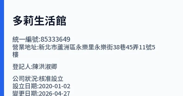 多莉生活館的照片-統編 85333649(新北市) 公司登記資料與營業項目詳細圖表