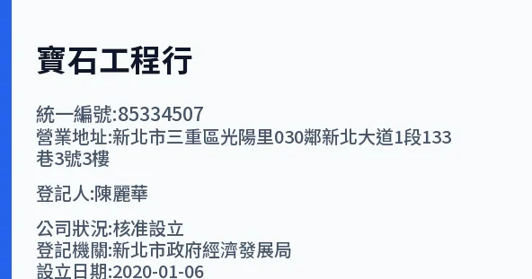寶石工程行的照片-統編 85334507(新北市) 公司登記資料與營業項目詳細圖表