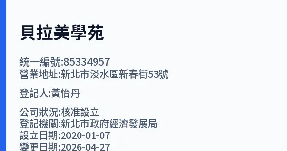 貝拉美學苑的照片-統編 85334957(新北市) 公司登記資料與營業項目詳細圖表