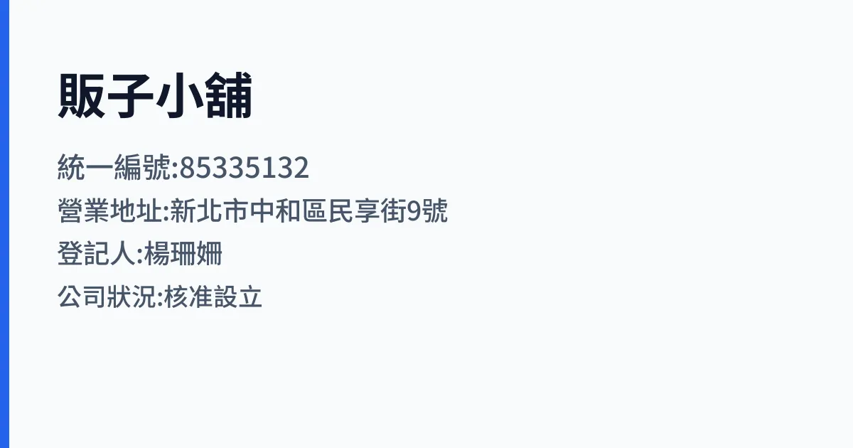 販子小舖 - 統編 85335132（新北市） 公司登記資料與營業項目詳細圖表