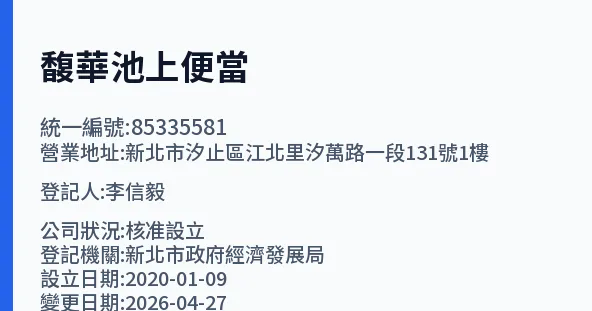 馥華池上便當的照片-統編 85335581(新北市) 公司登記資料與營業項目詳細圖表