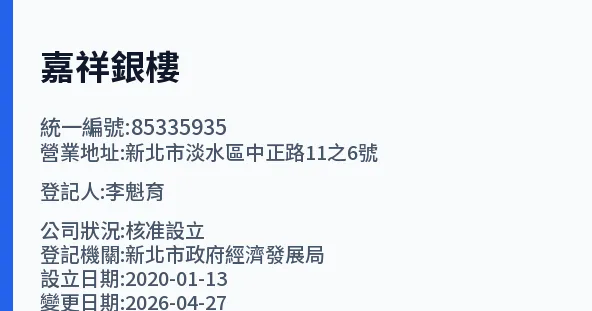 嘉祥銀樓的照片-統編 85335935(新北市) 公司登記資料與營業項目詳細圖表