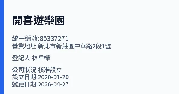 開喜遊樂園的照片-統編 85337271(新北市) 公司登記資料與營業項目詳細圖表