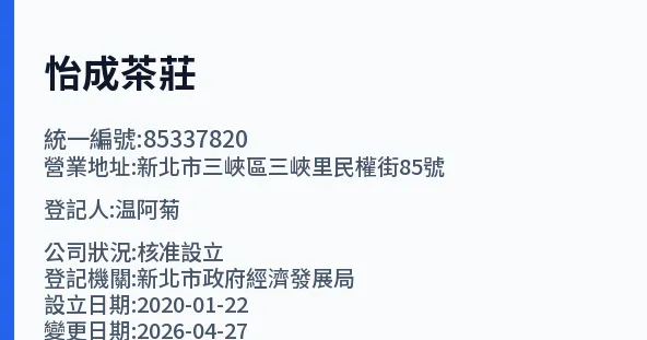 怡成茶莊的照片-統編 85337820(新北市) 公司登記資料與營業項目詳細圖表
