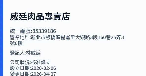 威廷肉品專賣店的照片-統編 85339186(新北市) 公司登記資料與營業項目詳細圖表