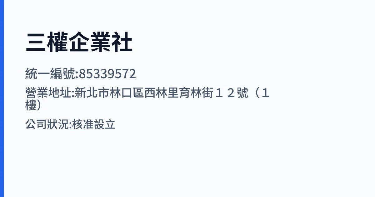 三權企業社 - 統編 85339572(新北市) 公司登記資料與營業項目詳細圖表