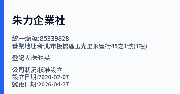 朱力企業社的照片-統編 85339828(新北市) 公司登記資料與營業項目詳細圖表