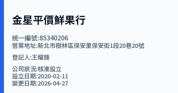 金星平價鮮果行的照片-統編 85340206(新北市) 公司登記資料與營業項目詳細圖表