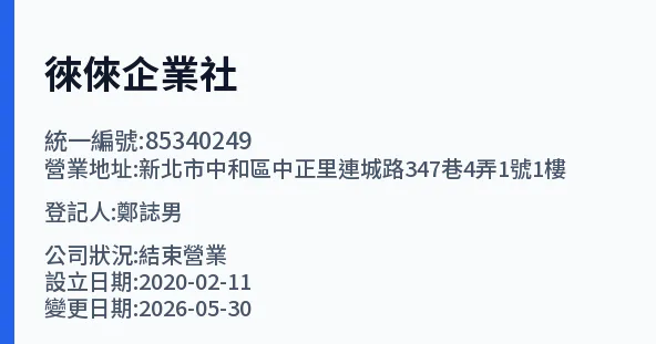 徠倈企業社的照片-統編 85340249(新北市) 公司登記資料與營業項目詳細圖表