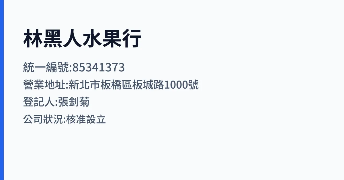 林黑人水果行 - 統編 85341373(新北市) 公司登記資料與營業項目詳細圖表