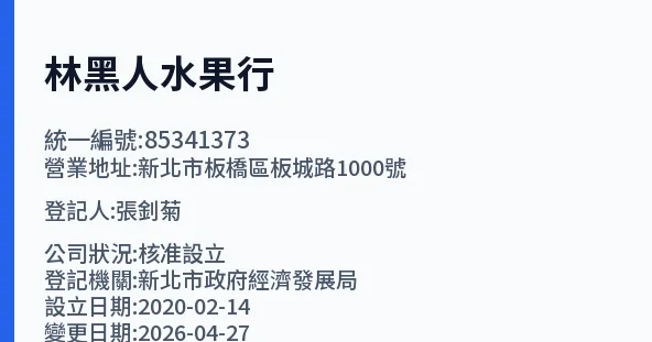 林黑人水果行的照片-統編 85341373(新北市) 公司登記資料與營業項目詳細圖表