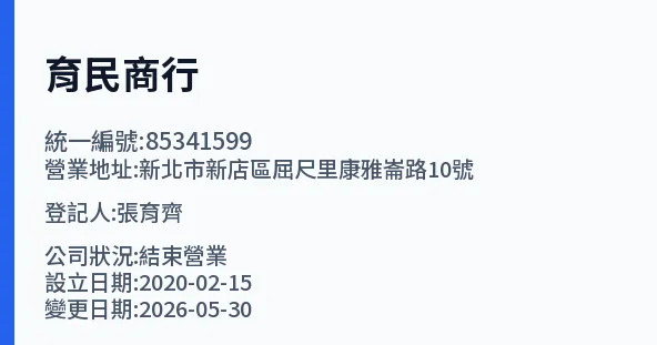 育民商行的照片-統編 85341599(新北市) 公司登記資料與營業項目詳細圖表