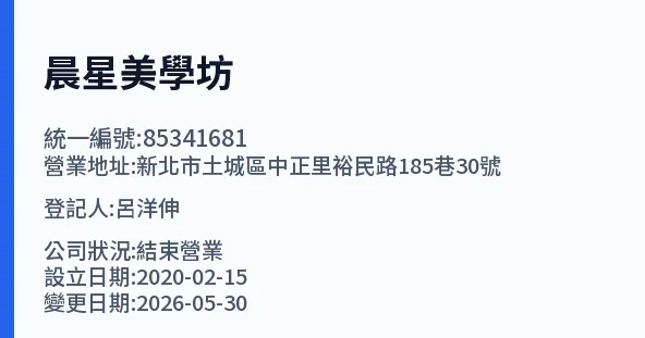 晨星美學坊的照片-統編 85341681(新北市) 公司登記資料與營業項目詳細圖表