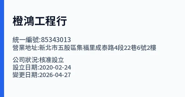 橙鴻工程行的照片-統編 85343013(新北市) 公司登記資料與營業項目詳細圖表