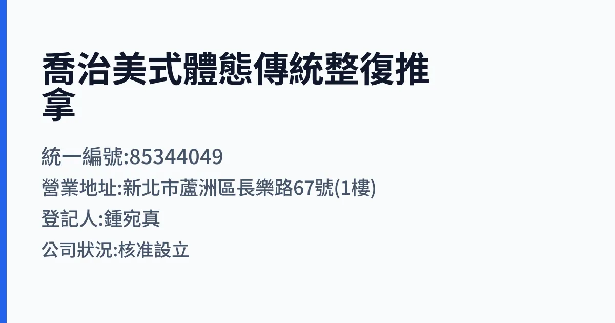 喬治美式體態傳統整復推拿 - 統編 85344049(新北市) 公司登記資料與營業項目詳細圖表