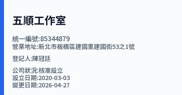 五順工作室的照片-統編 85344879(新北市) 公司登記資料與營業項目詳細圖表
