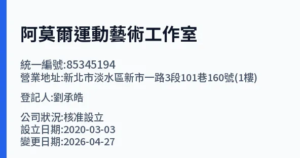 阿莫爾運動藝術工作室的照片-統編 85345194(新北市) 公司登記資料與營業項目詳細圖表