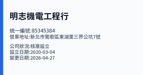 明志機電工程行的照片-統編 85345384(新北市) 公司登記資料與營業項目詳細圖表