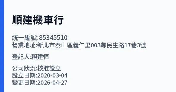順建機車行的照片-統編 85345510(新北市) 公司登記資料與營業項目詳細圖表