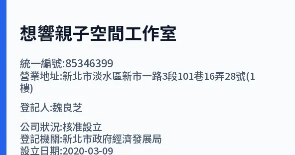 想響親子空間工作室的照片-統編 85346399(新北市) 公司登記資料與營業項目詳細圖表