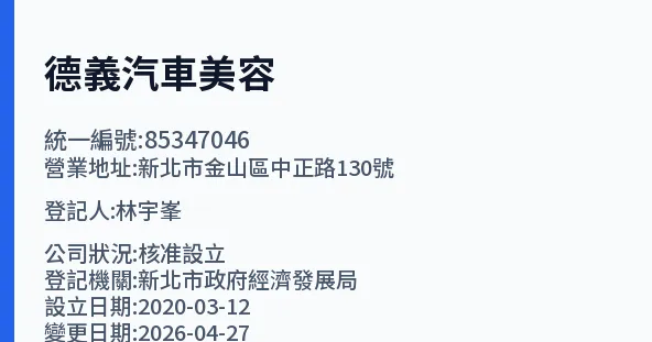 德義汽車美容的照片-統編 85347046(新北市) 公司登記資料與營業項目詳細圖表