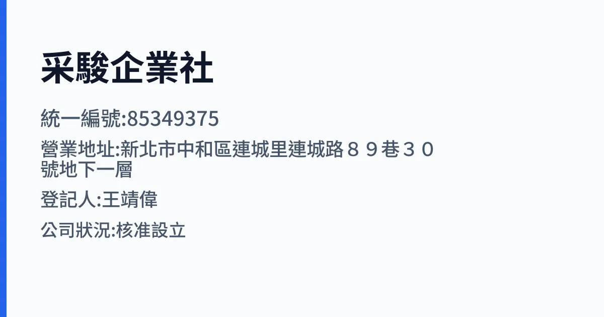 采駿企業社 - 統編 85349375(新北市) 公司登記資料與營業項目詳細圖表