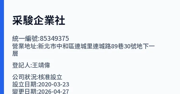 采駿企業社的照片-統編 85349375(新北市) 公司登記資料與營業項目詳細圖表