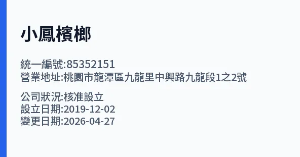 小鳳檳榔的照片-統編 85352151(桃園市) 公司登記資料與營業項目詳細圖表