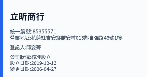 立昕商行的照片-統編 85355571(花蓮縣) 公司登記資料與營業項目詳細圖表