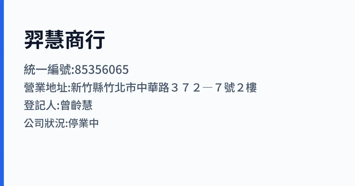羿慧商行 - 統編 85356065（新竹縣） 公司登記資料與營業項目詳細圖表