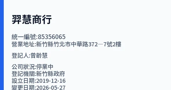 羿慧商行的照片-統編 85356065(新竹縣) 公司登記資料與營業項目詳細圖表