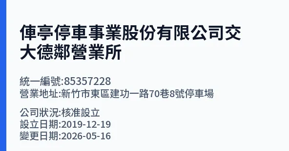 俥亭停車事業股份有限公司交大德鄰營業所的照片-統編 85357228(新竹市) 公司登記資料與營業項目詳細圖表