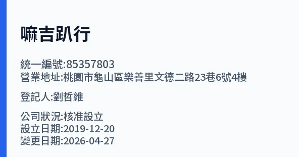 嘛吉趴行的照片-統編 85357803(桃園市) 公司登記資料與營業項目詳細圖表