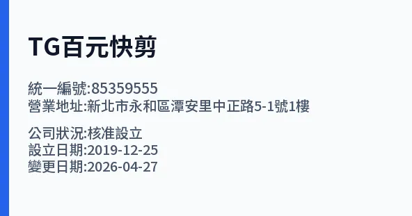 TG百元快剪的照片-統編 85359555(新北市) 公司登記資料與營業項目詳細圖表