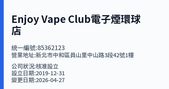 Enjoy Vape Club電子煙環球店的照片-統編 85362123(新北市) 公司登記資料與營業項目詳細圖表