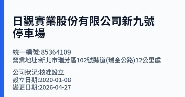 日觀實業股份有限公司新九號停車場的照片-統編 85364109(新北市) 公司登記資料與營業項目詳細圖表