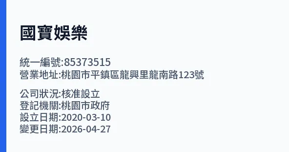 國寶娛樂的照片-統編 85373515(桃園市) 公司登記資料與營業項目詳細圖表