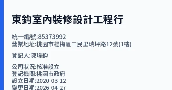 東鈞室內裝修設計工程行的照片-統編 85373992(桃園市) 公司登記資料與營業項目詳細圖表