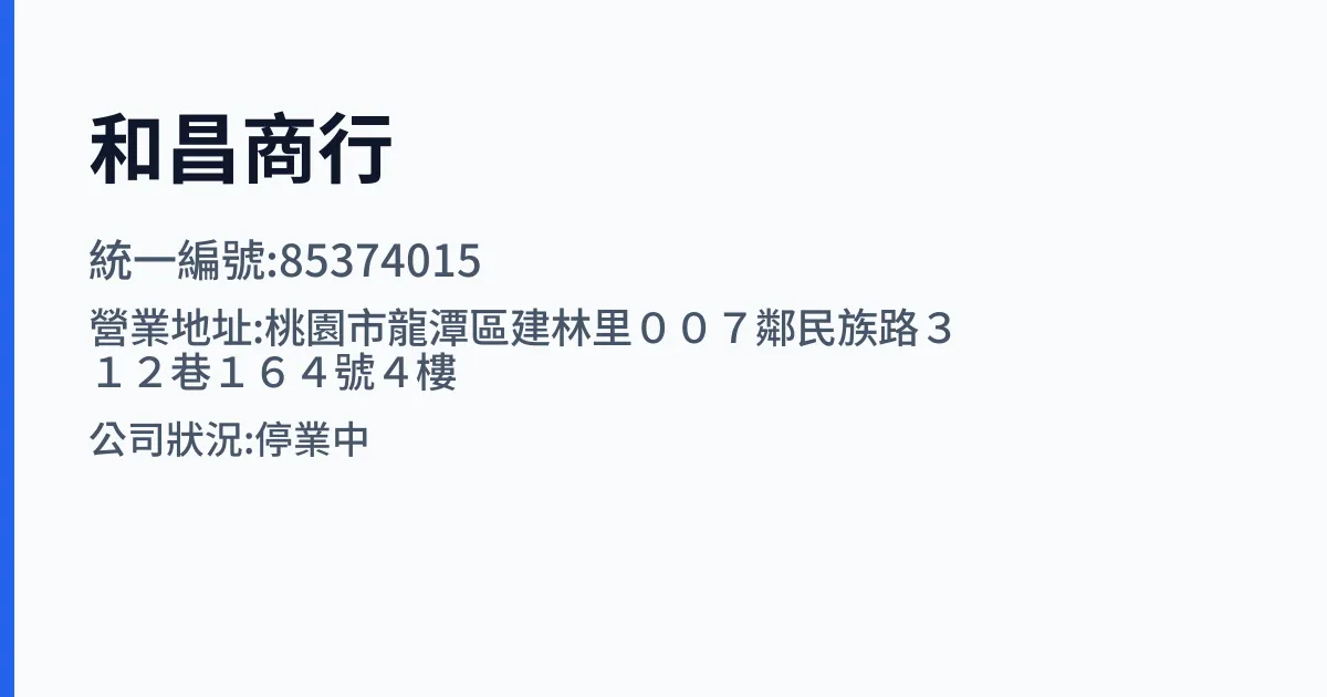 和昌商行 - 統編 85374015(桃園市) 公司登記資料與營業項目詳細圖表