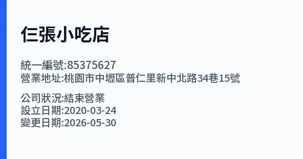 仨張小吃店的照片-統編 85375627(桃園市) 公司登記資料與營業項目詳細圖表