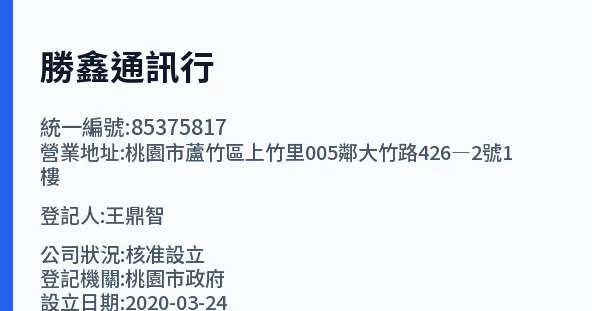 勝鑫通訊行的照片-統編 85375817(桃園市) 公司登記資料與營業項目詳細圖表