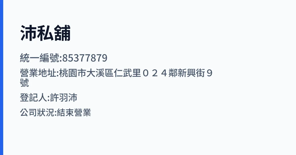 沛私舖 - 統編 85377879(桃園市) 公司登記資料與營業項目詳細圖表