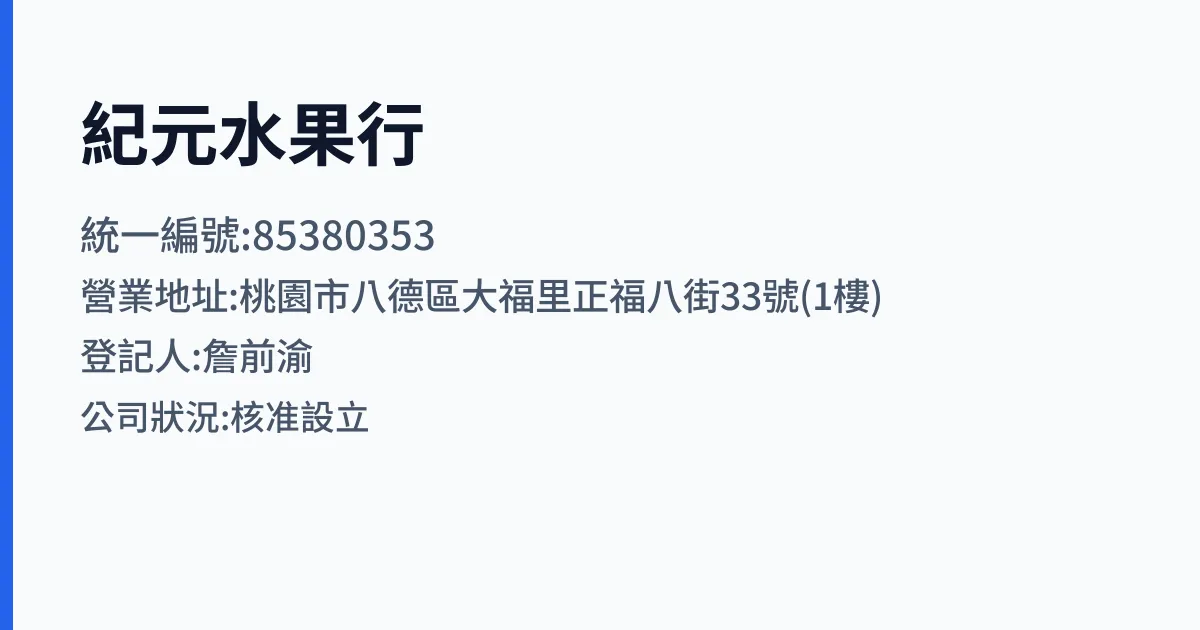 紀元水果行 - 統編 85380353(桃園市) 公司登記資料與營業項目詳細圖表