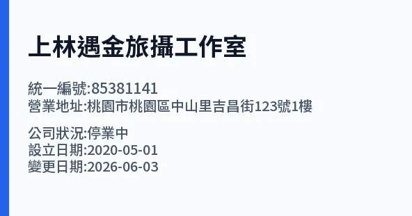 上林遇金旅攝工作室的照片-統編 85381141(桃園市) 公司登記資料與營業項目詳細圖表