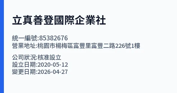 立真善登國際企業社的照片-統編 85382676(桃園市) 公司登記資料與營業項目詳細圖表