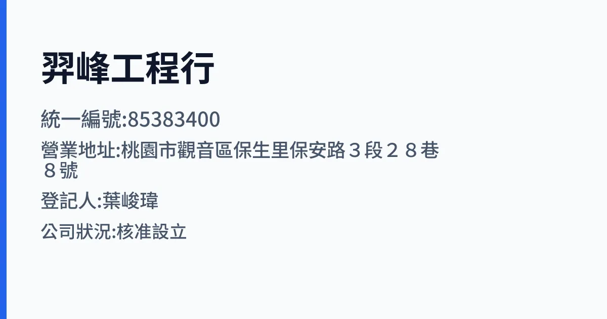 羿峰工程行 - 統編 85383400(桃園市) 公司登記資料與營業項目詳細圖表