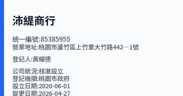 沛緹商行的照片-統編 85385955(桃園市) 公司登記資料與營業項目詳細圖表