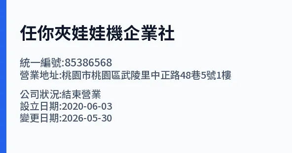 任你夾娃娃機企業社的照片-統編 85386568(桃園市) 公司登記資料與營業項目詳細圖表