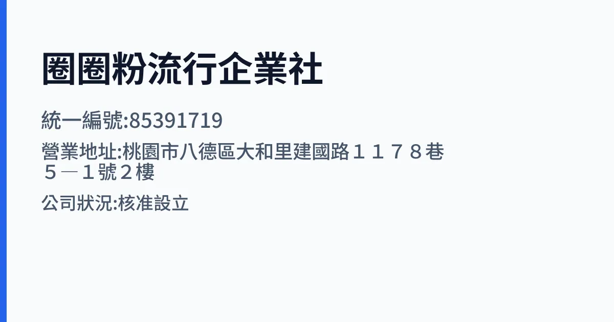 圈圈粉流行企業社 - 統編 85391719(桃園市) 公司登記資料與營業項目詳細圖表