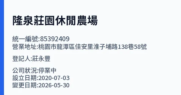 隆泉莊園休閒農場的照片-統編 85392409(桃園市) 公司登記資料與營業項目詳細圖表